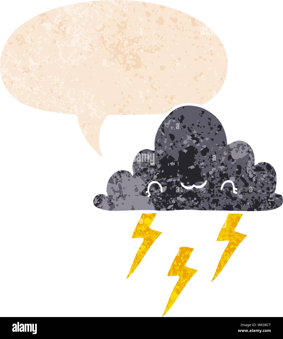 cartoon storm cloud with speech bubble in grunge distressed retro ...