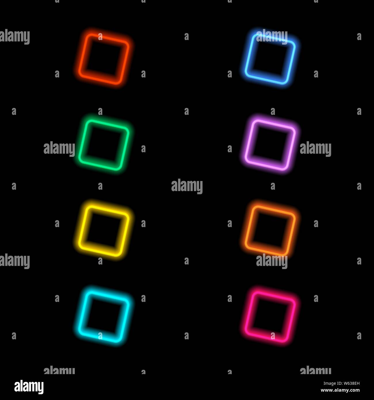 Colored squares with a neon glow on a black background. Vector ...
