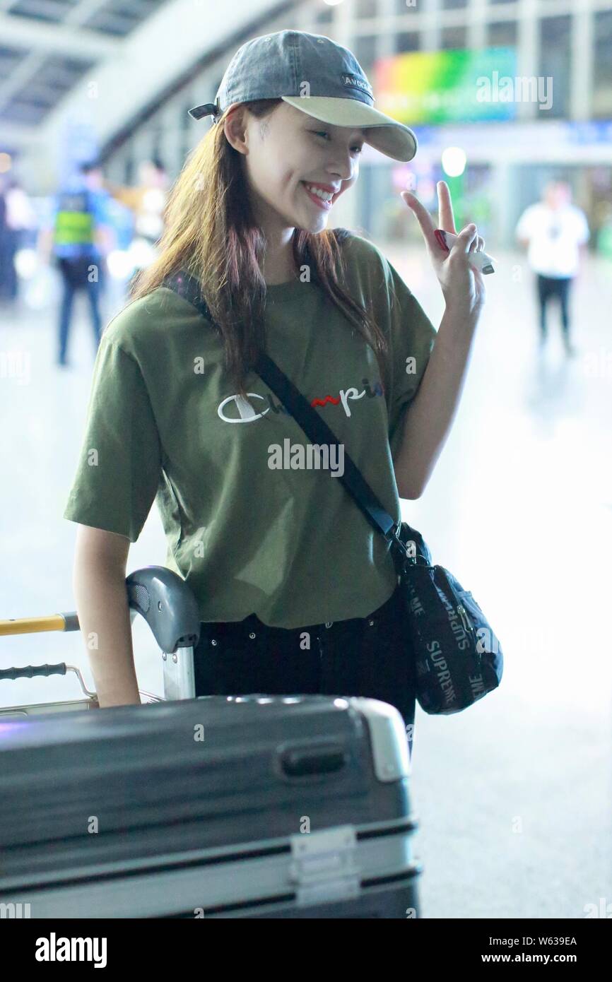 Chinese actress Jelly Lin or Lin Yun arrives at the Beijing Capital ...