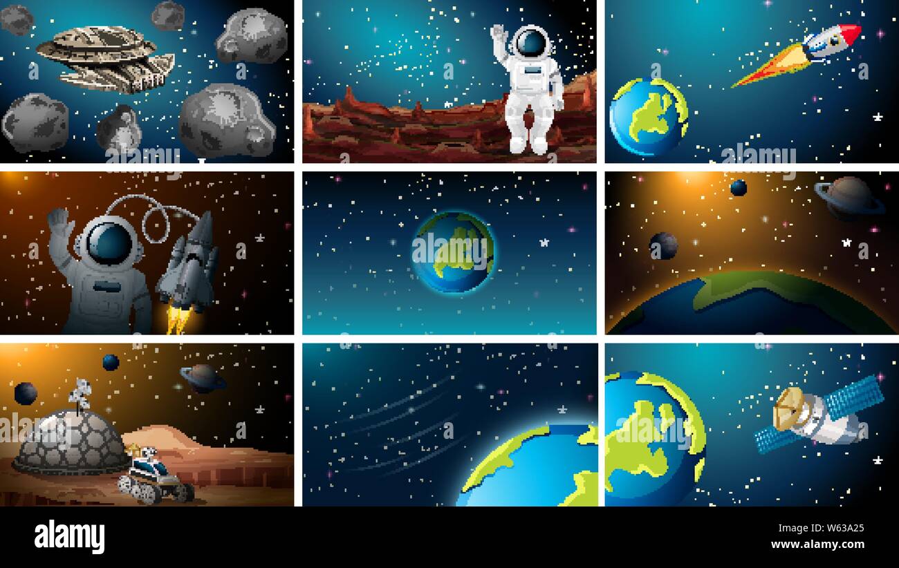 Set of various space scenes illustration Stock Vector Image & Art - Alamy