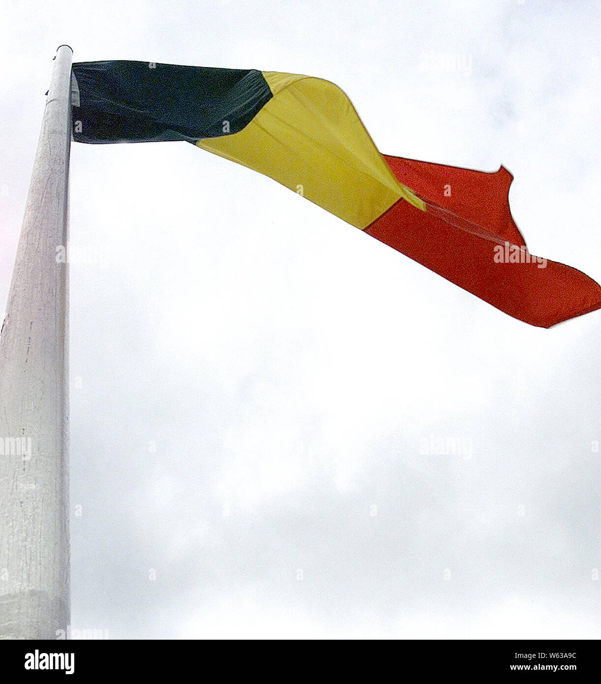 The German flag, one of the many flags represented on the testing site ...