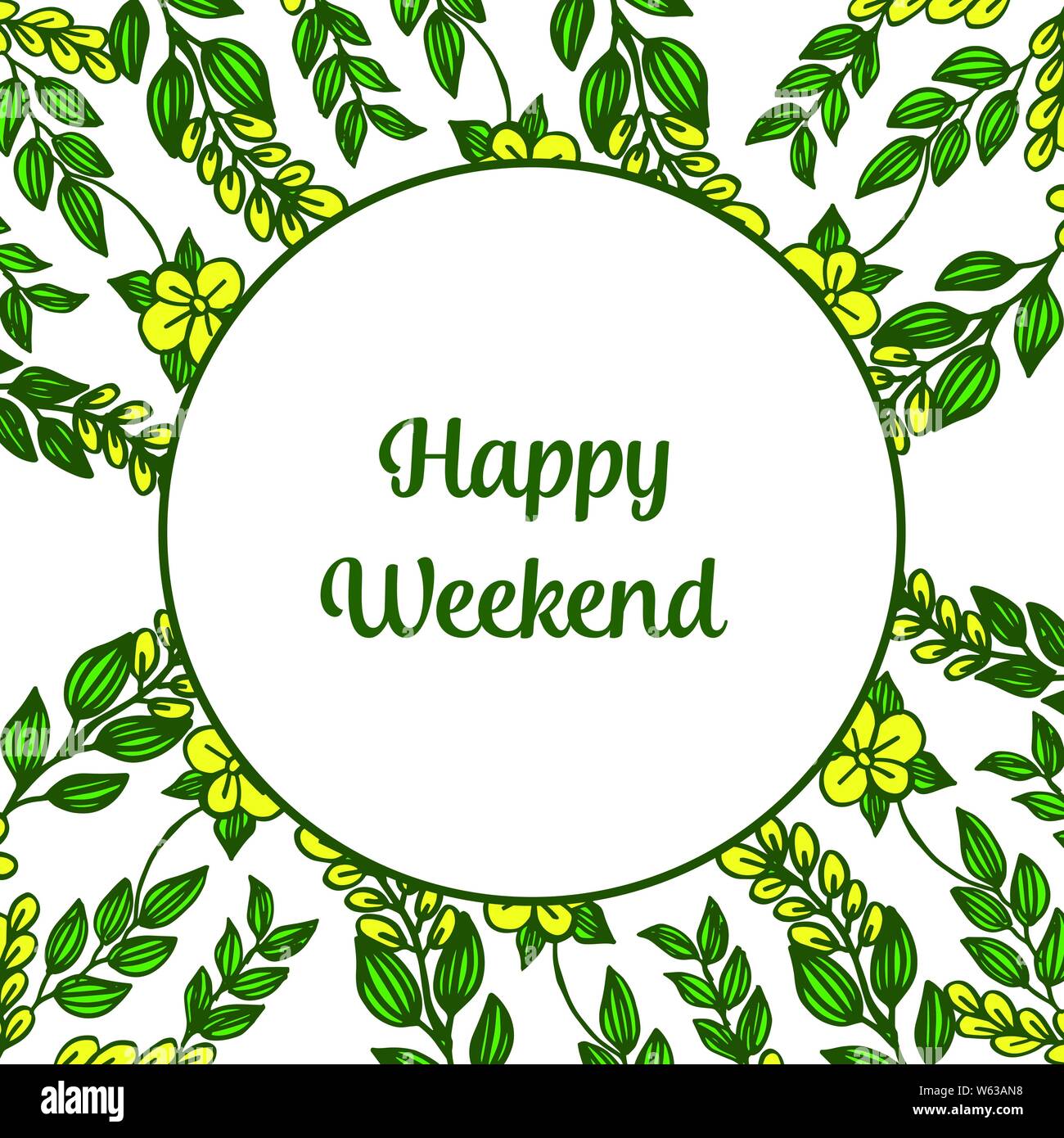 Abstract happy weekend with artwork of yellow floral frame. Vector ...