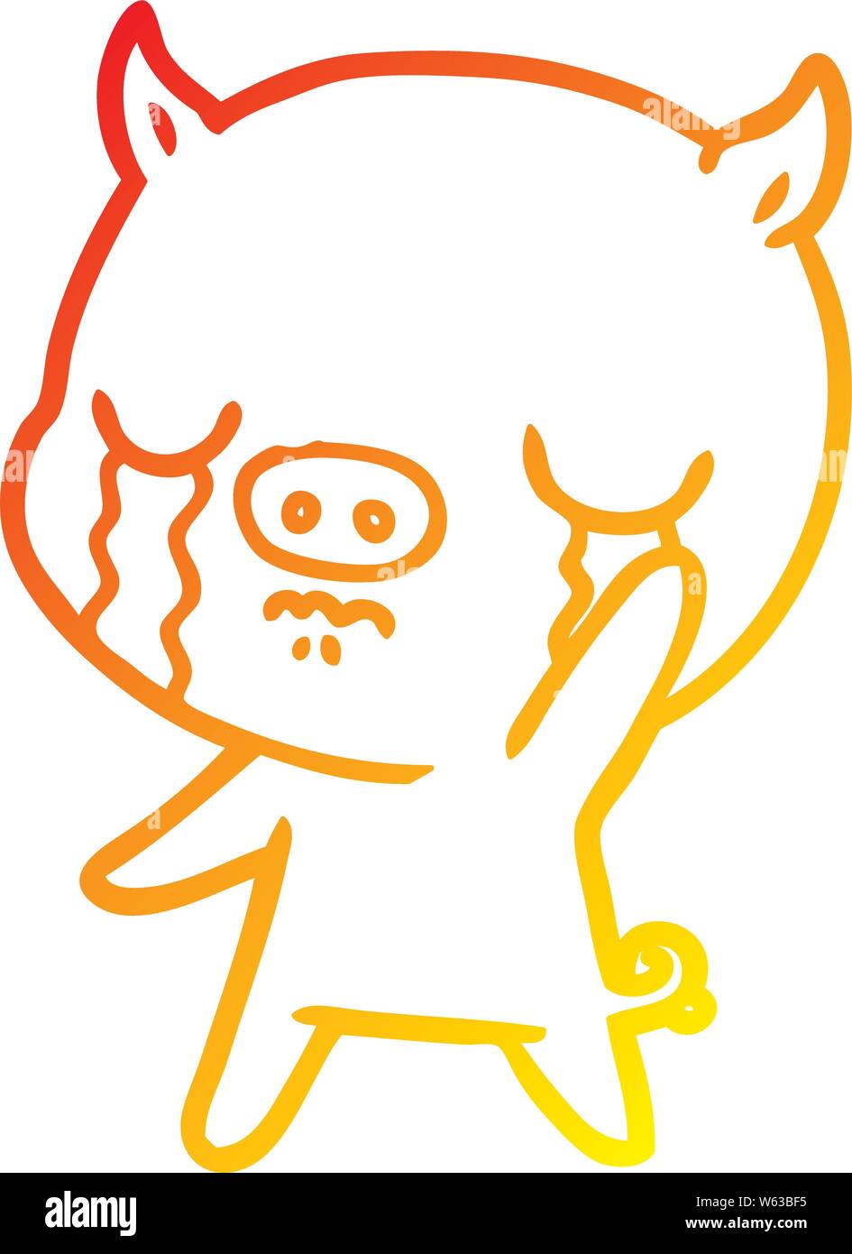 warm gradient line drawing of a cartoon pig crying waving goodbye Stock ...