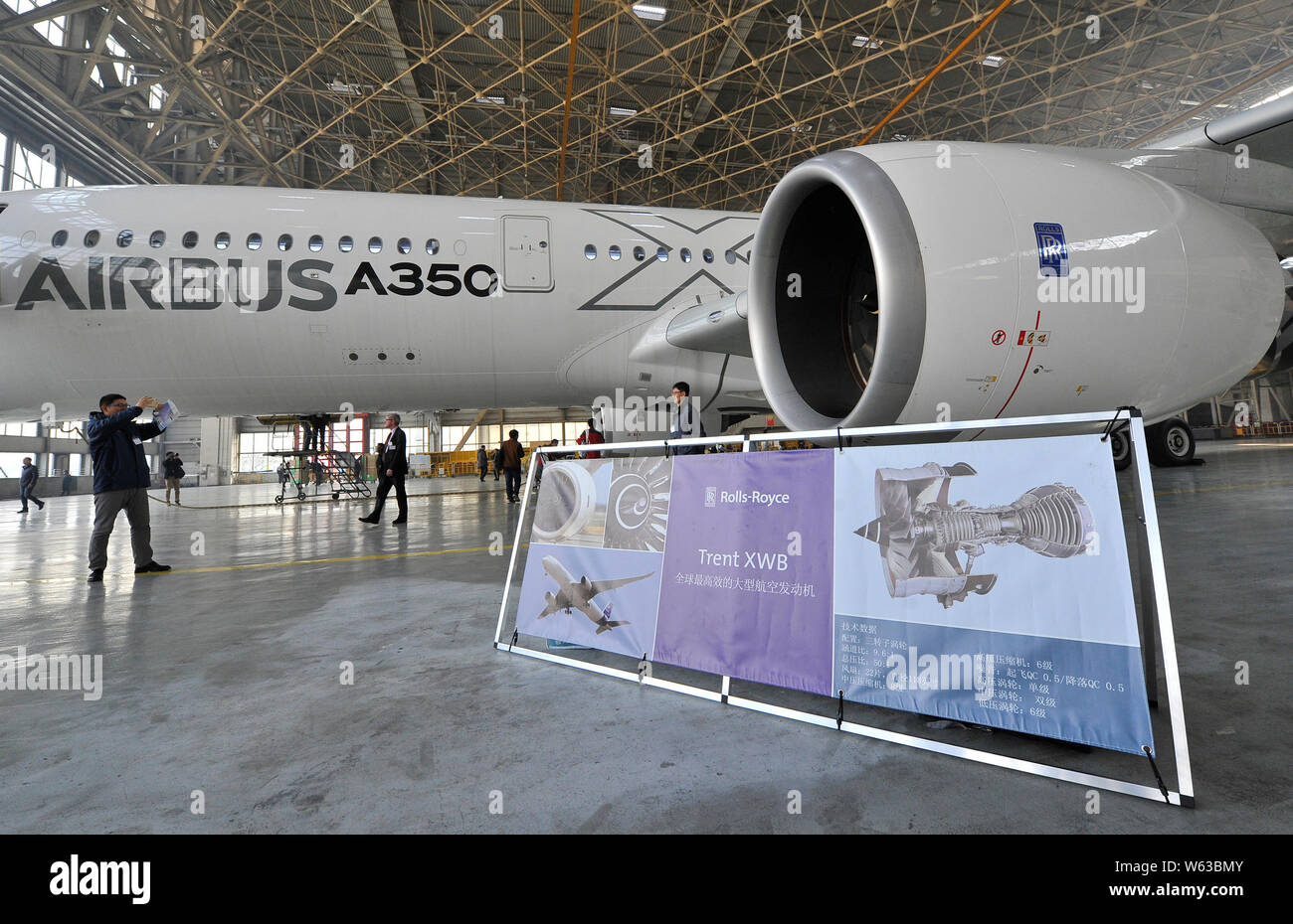 --FILE--The test aircraft of Airbus A350-900 is on display at the ...