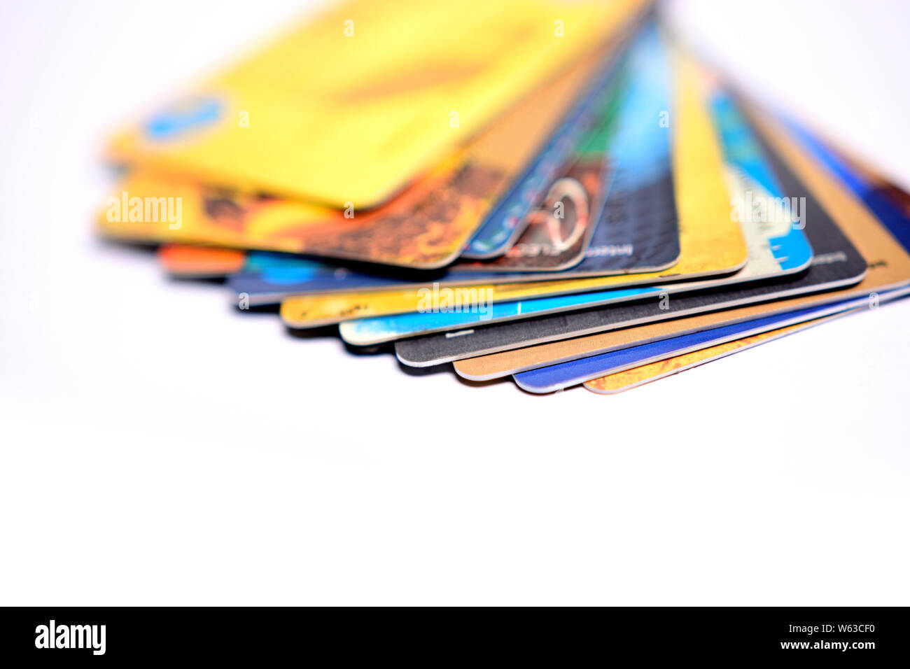 Credit cards on isolated white background Stock Photo - Alamy