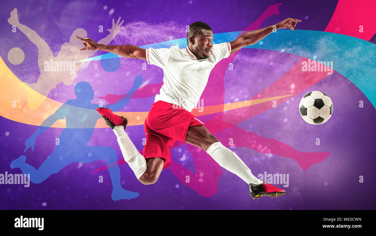 Male football or soccer player emotional while playing. Sportsmen ...