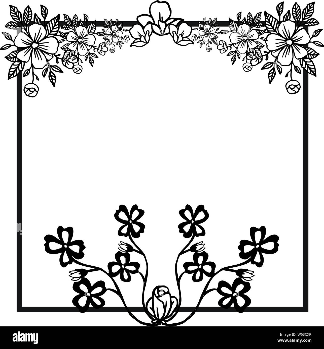 Beautiful black and white flower frame, for design greeting card ...