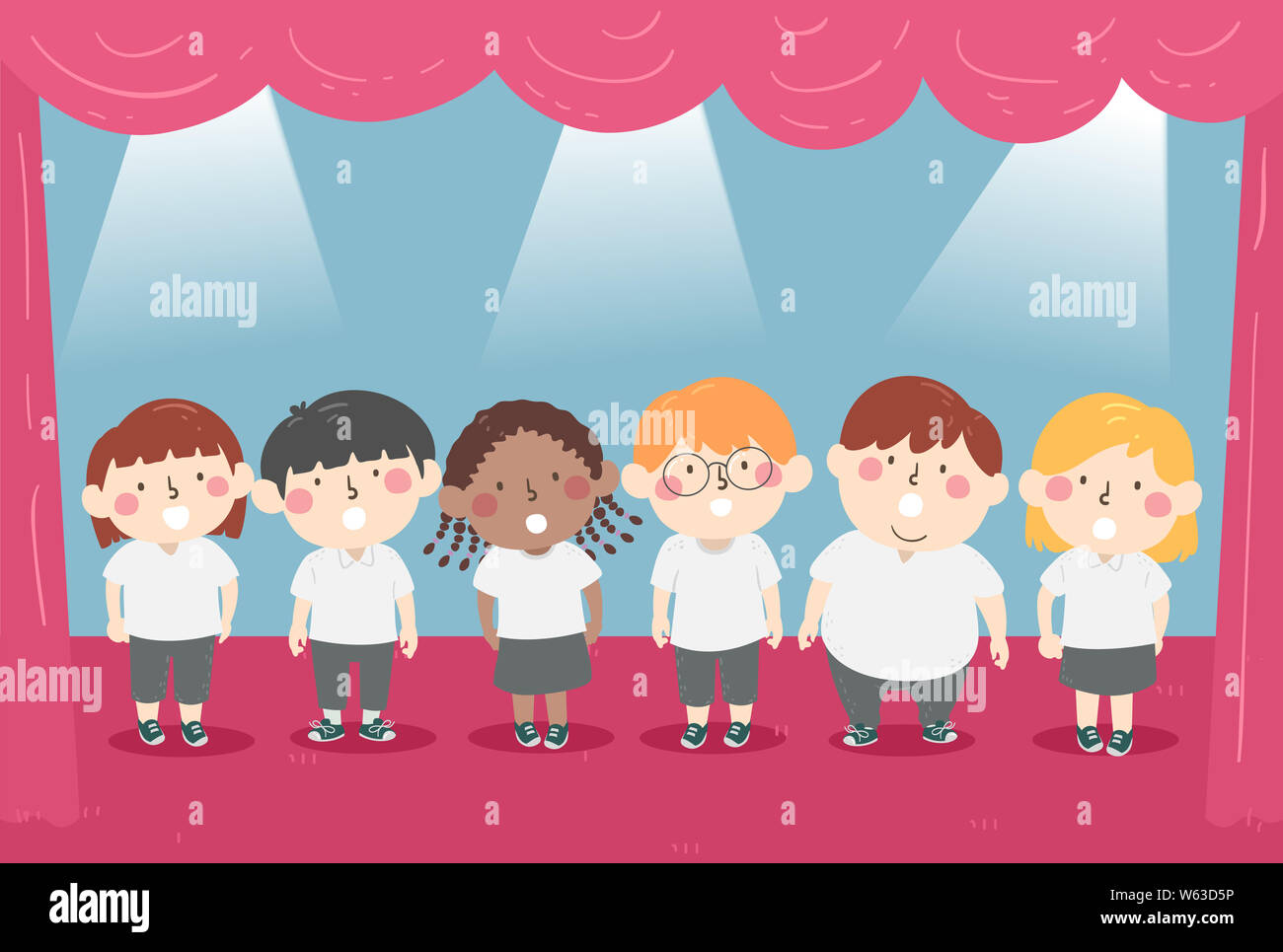 Illustration of Kids Students Reciting Something on Stage. Choral ...
