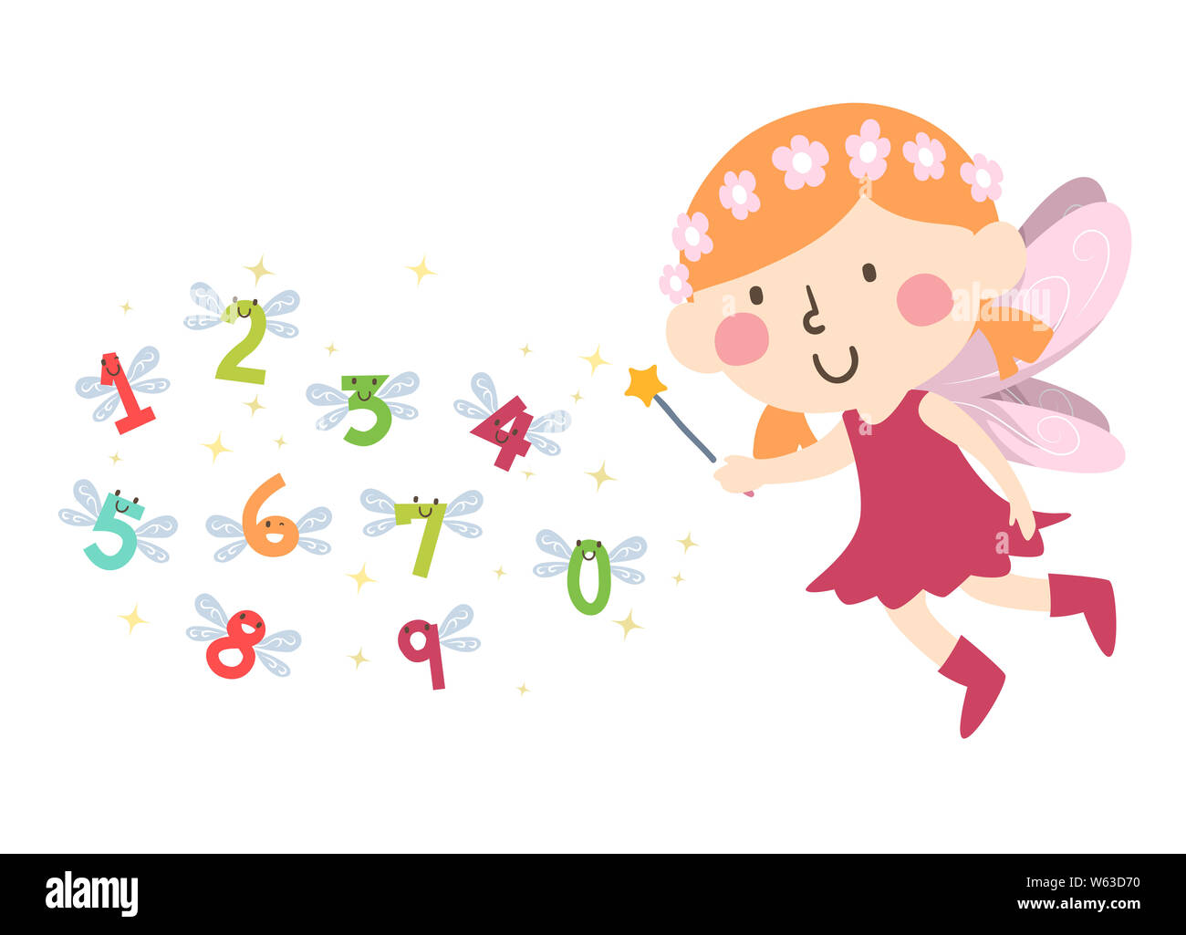 Illustration of a Kid Girl Fairy and Holding a Wand with Numbers with ...