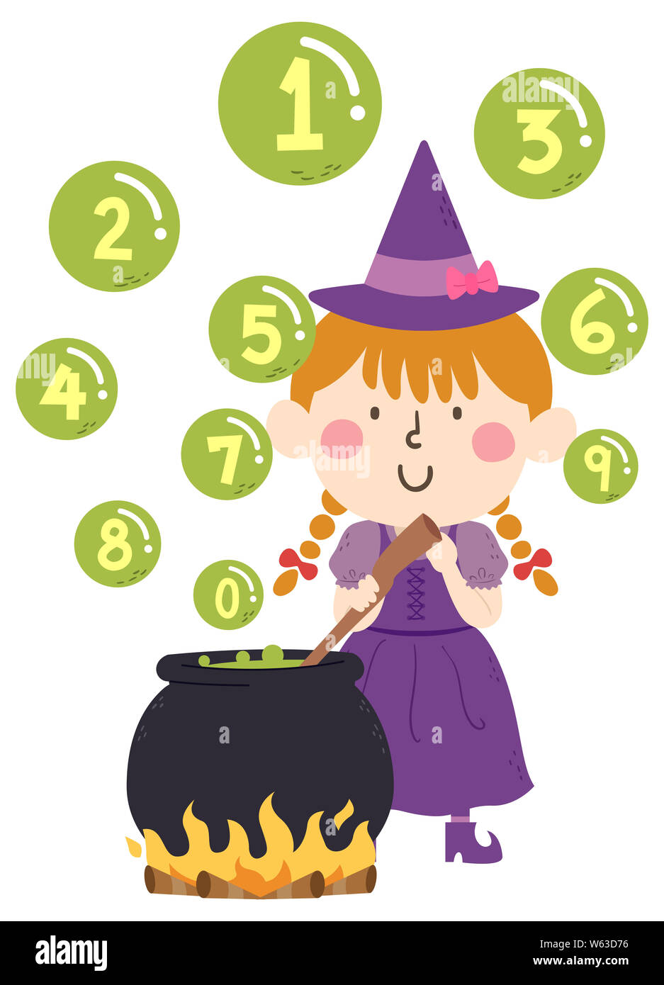 Illustration of a Kid Girl with Witch Costume Stirring Cauldron with ...