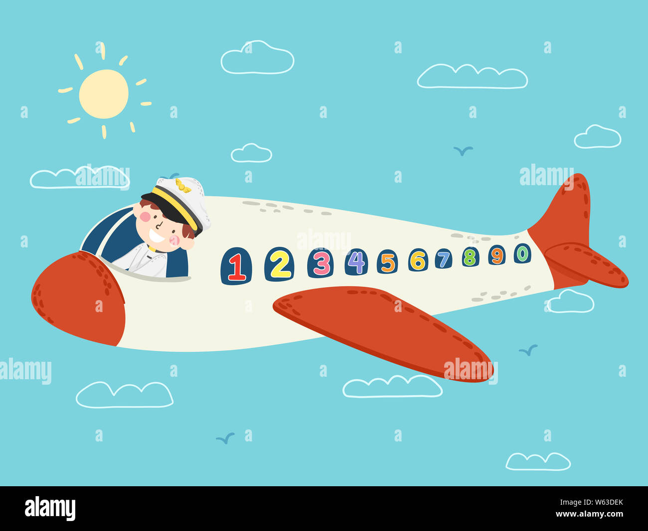 Illustration of a Man Pilot Flying an Airplane with Numbers from One to ...