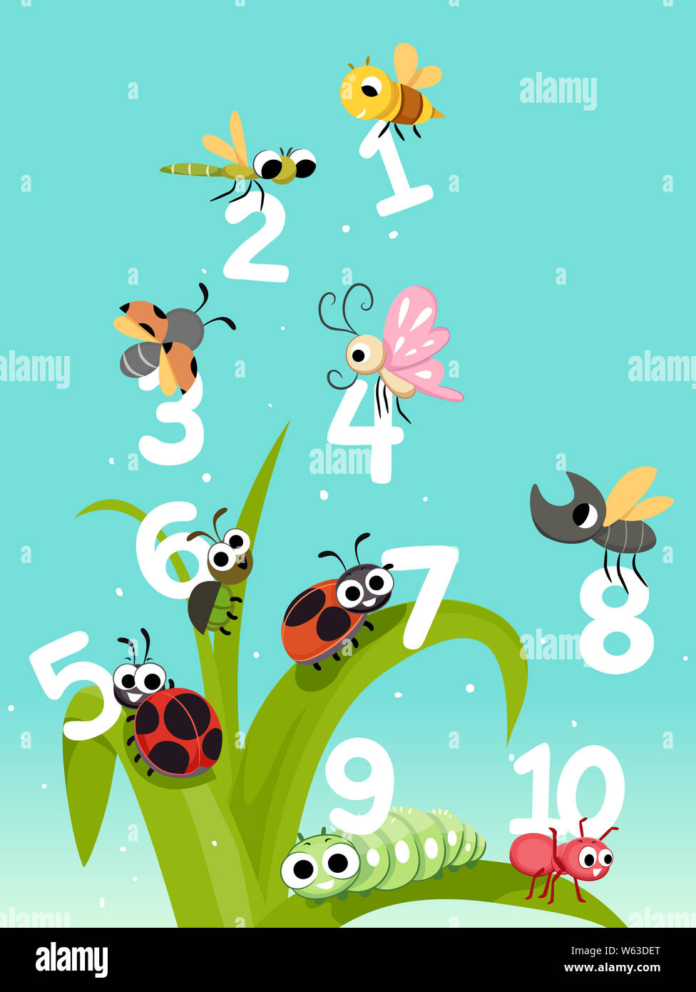 Illustration of Beneficial Bugs in the Garden Carrying Numbers from One ...