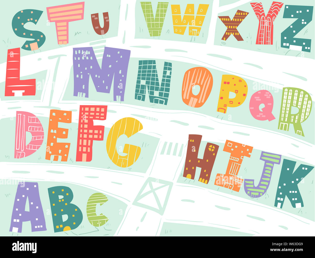 Illustration of Colorful Buildings Shaped as the Letters of the ...