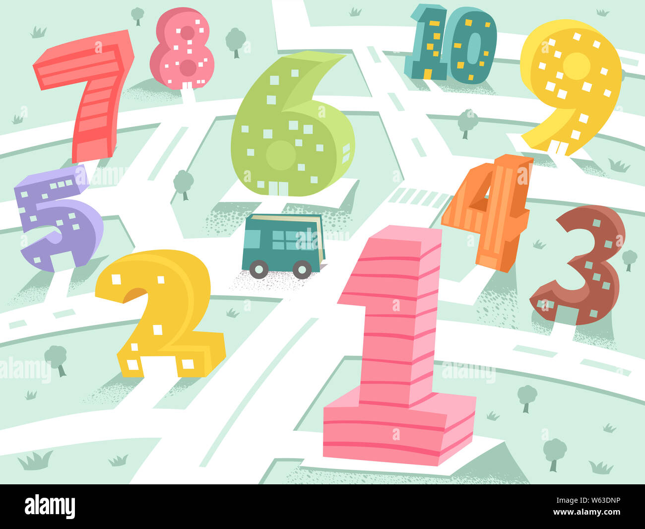 Illustration of Colorful Buildings Shaped as Numbers Stock Photo - Alamy