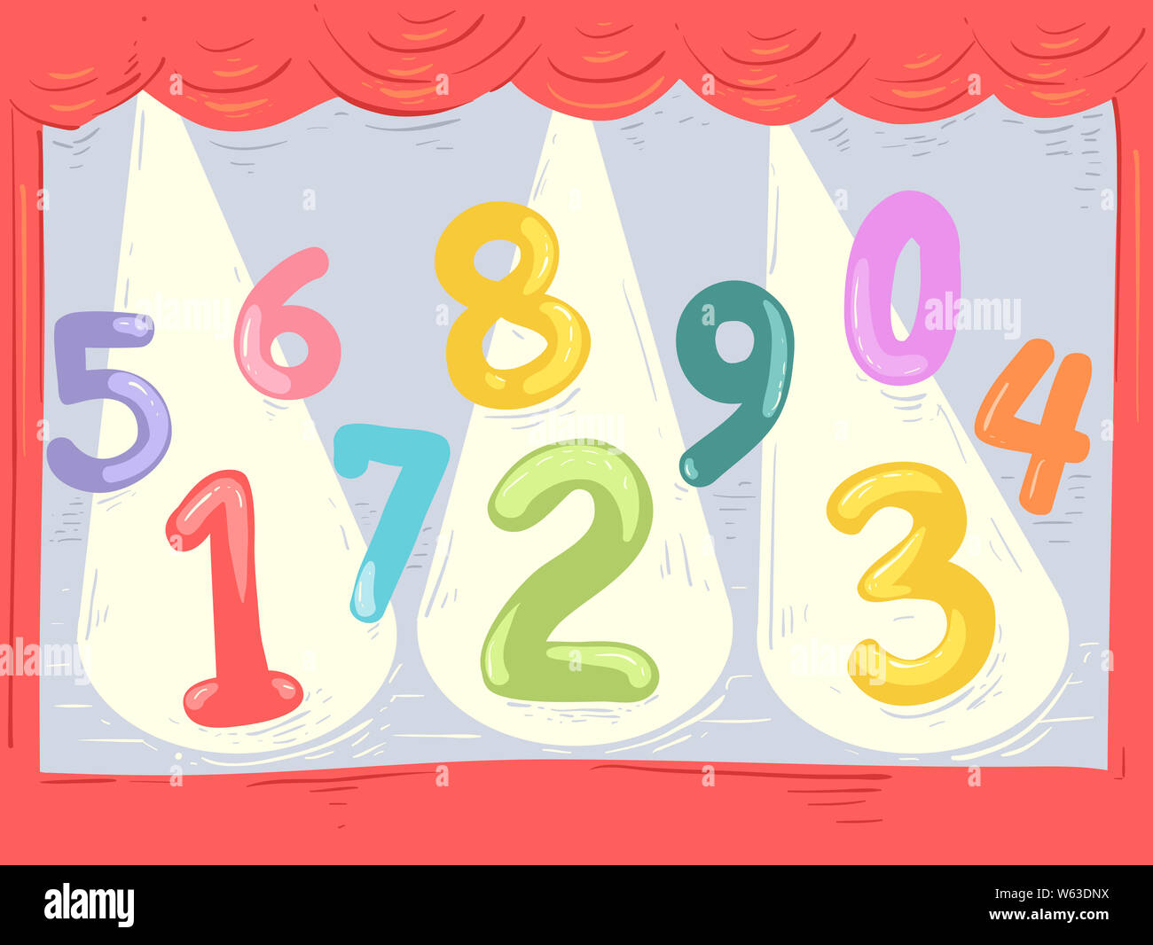 Illustration of Numbers from Zero to Nine on Stage with Spotlight Stock ...