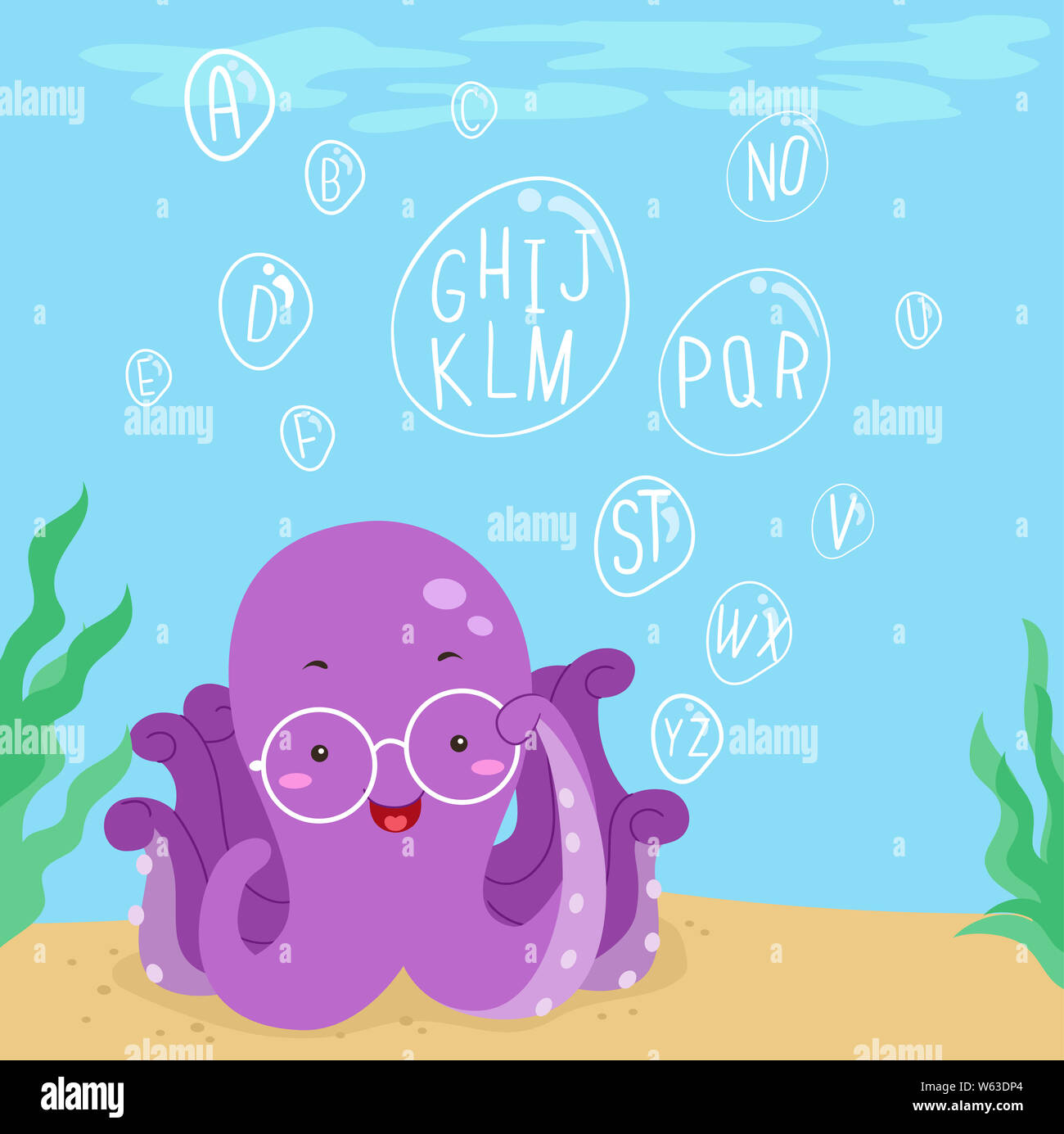 Illustration of an Octopus Under the Ocean with Bubbles with the ...