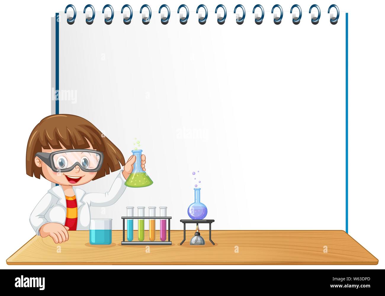 Adorable girl on isolated white background with science theme ...
