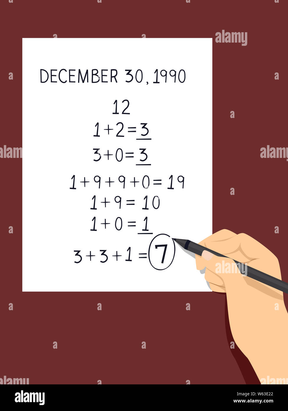 Illustration of a Hand Using a Pen and Computing Life Path Number in ...