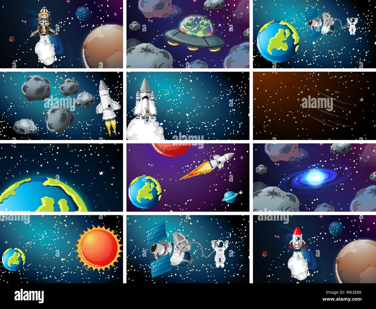 Large set of space scenes illustration Stock Vector Image & Art - Alamy