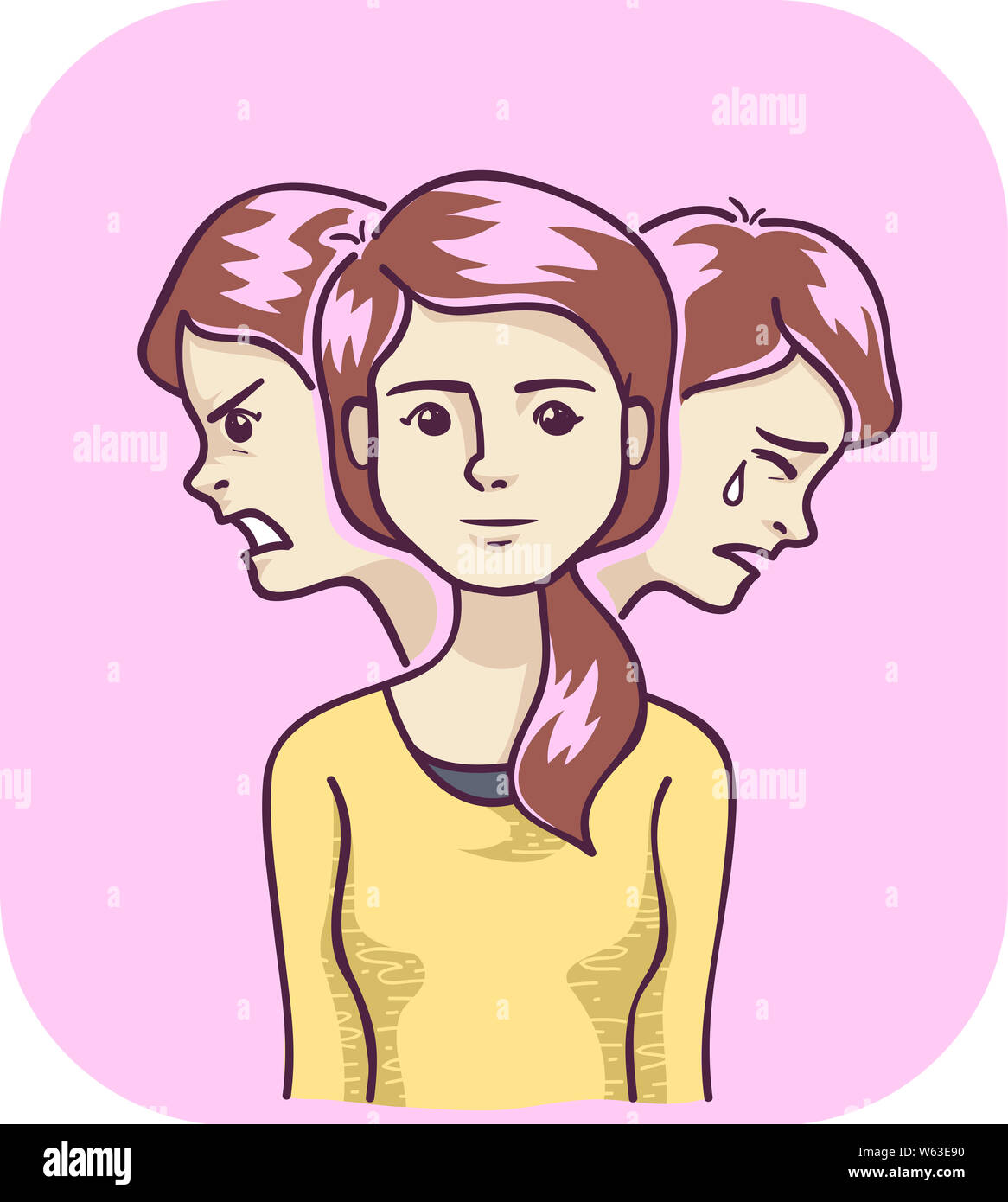 Illustration of a Girl that Changes Personality from Happiness, Anger ... Illustration of a Girl that Changes Personality from Happiness, Anger ...