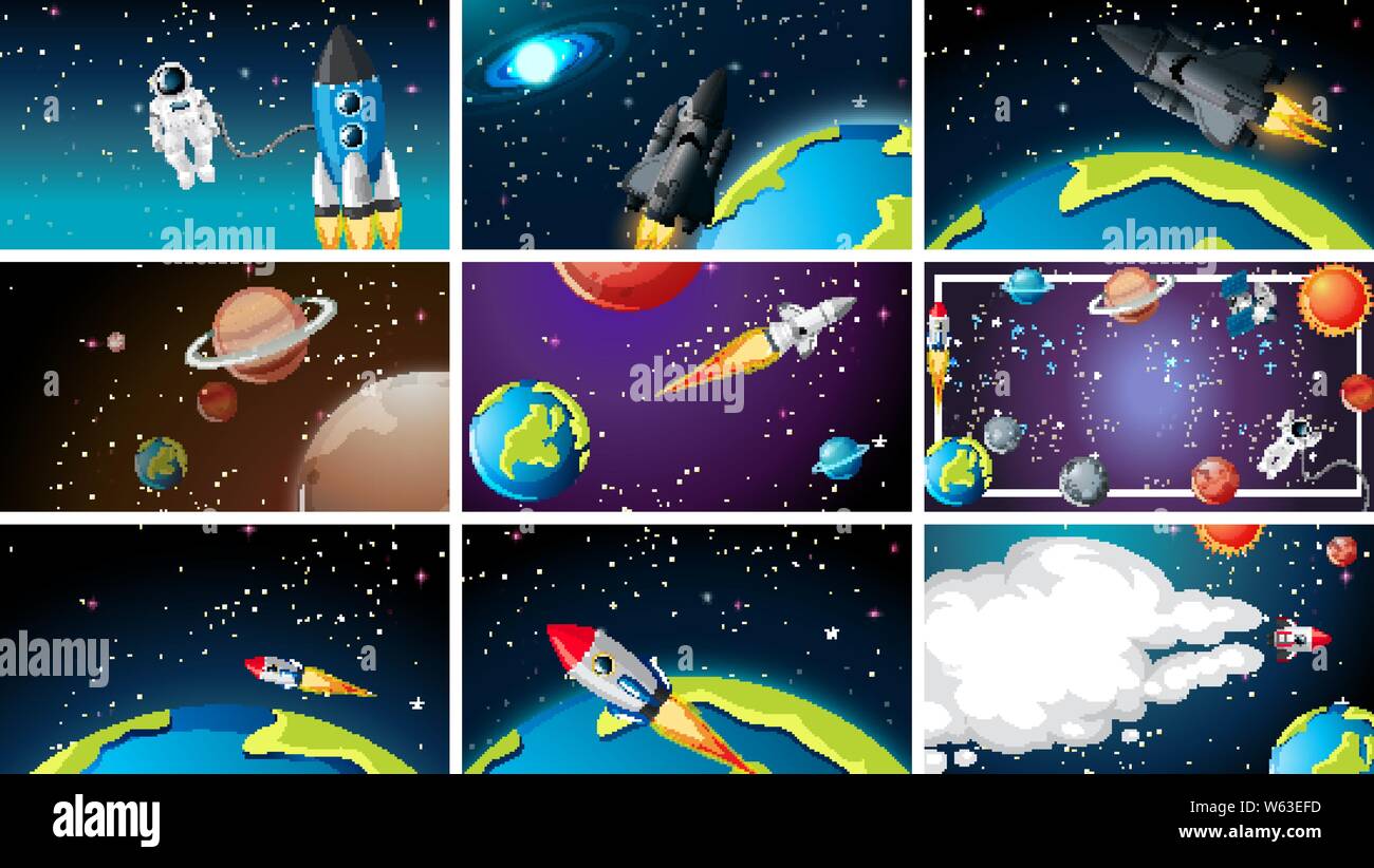 Set of various space scenes illustration Stock Vector Image & Art - Alamy