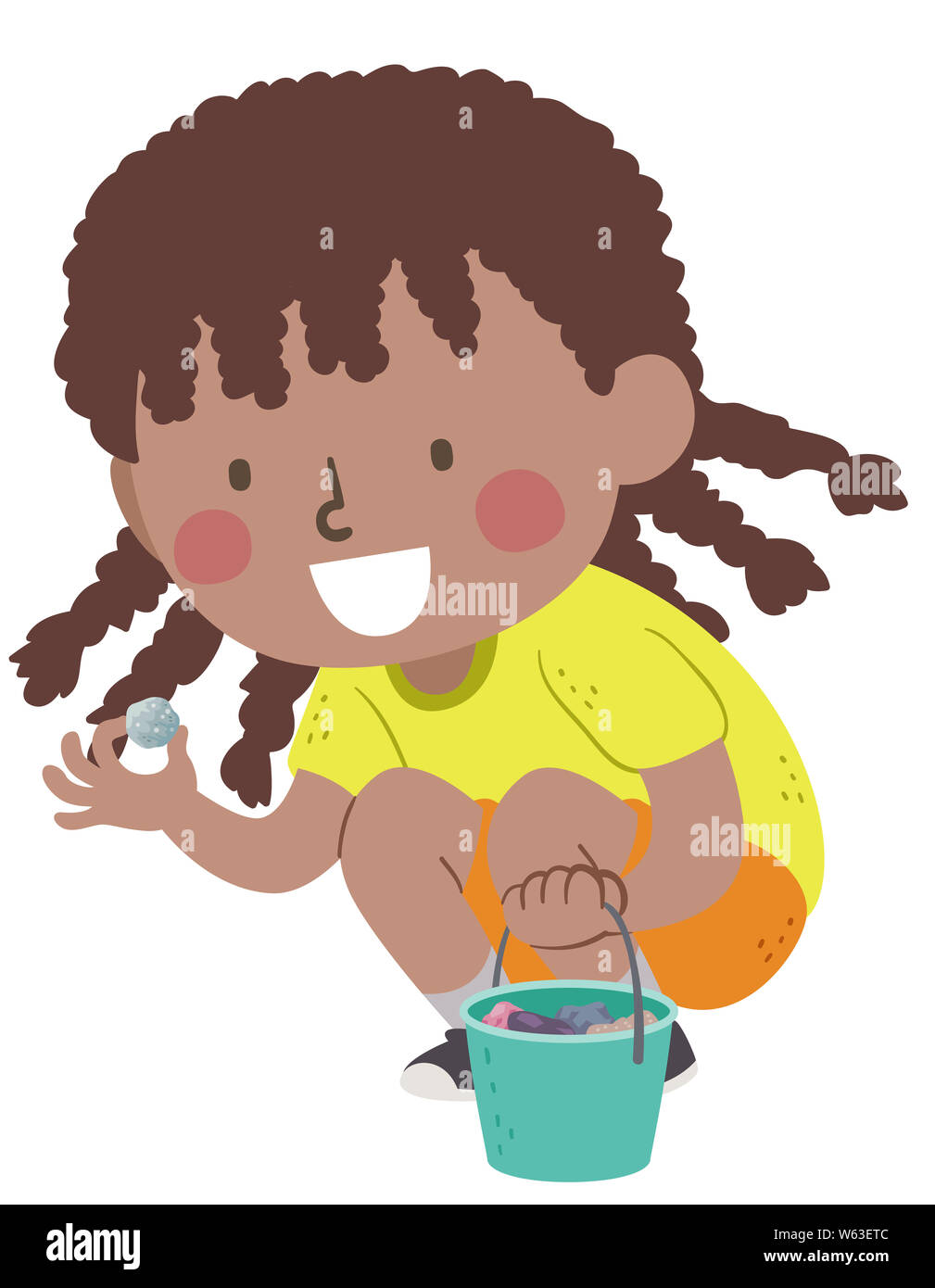 Illustration of an African American Kid Girl Picking Up Rocks and ...