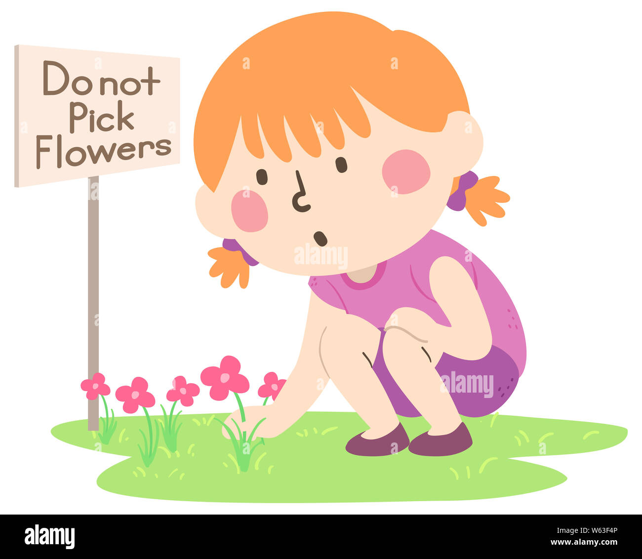 Illustration of a Kid Girl Not Following Rules by Picking Flowers with ... Illustration of a Kid Girl Not Following Rules by Picking Flowers with ...