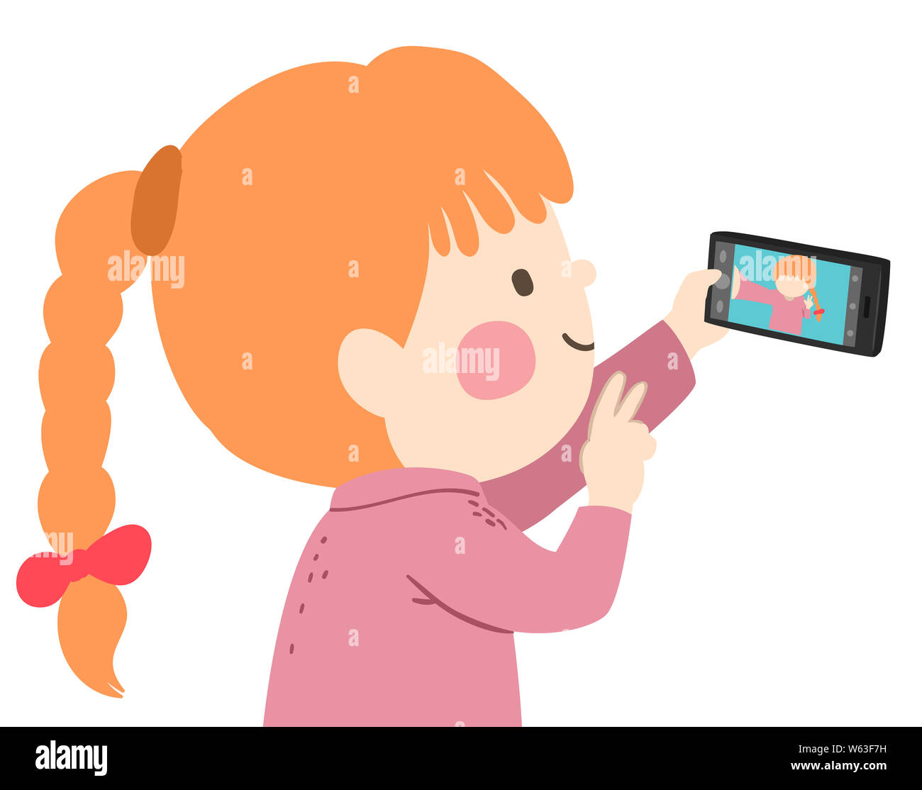 Illustration of a Kid Girl Talking a Selfie Shot Using Her Mobile Phone ...