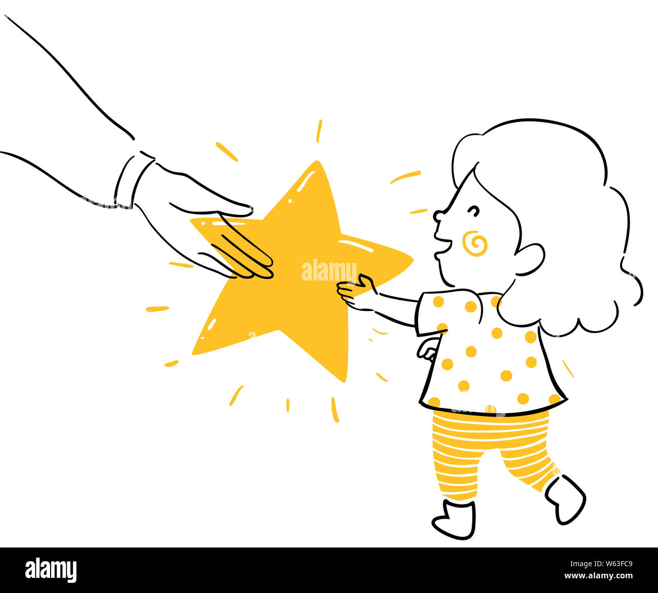 Illustration of a Kid Girl Doodle Receiving a Big Yellow Shining Star ...