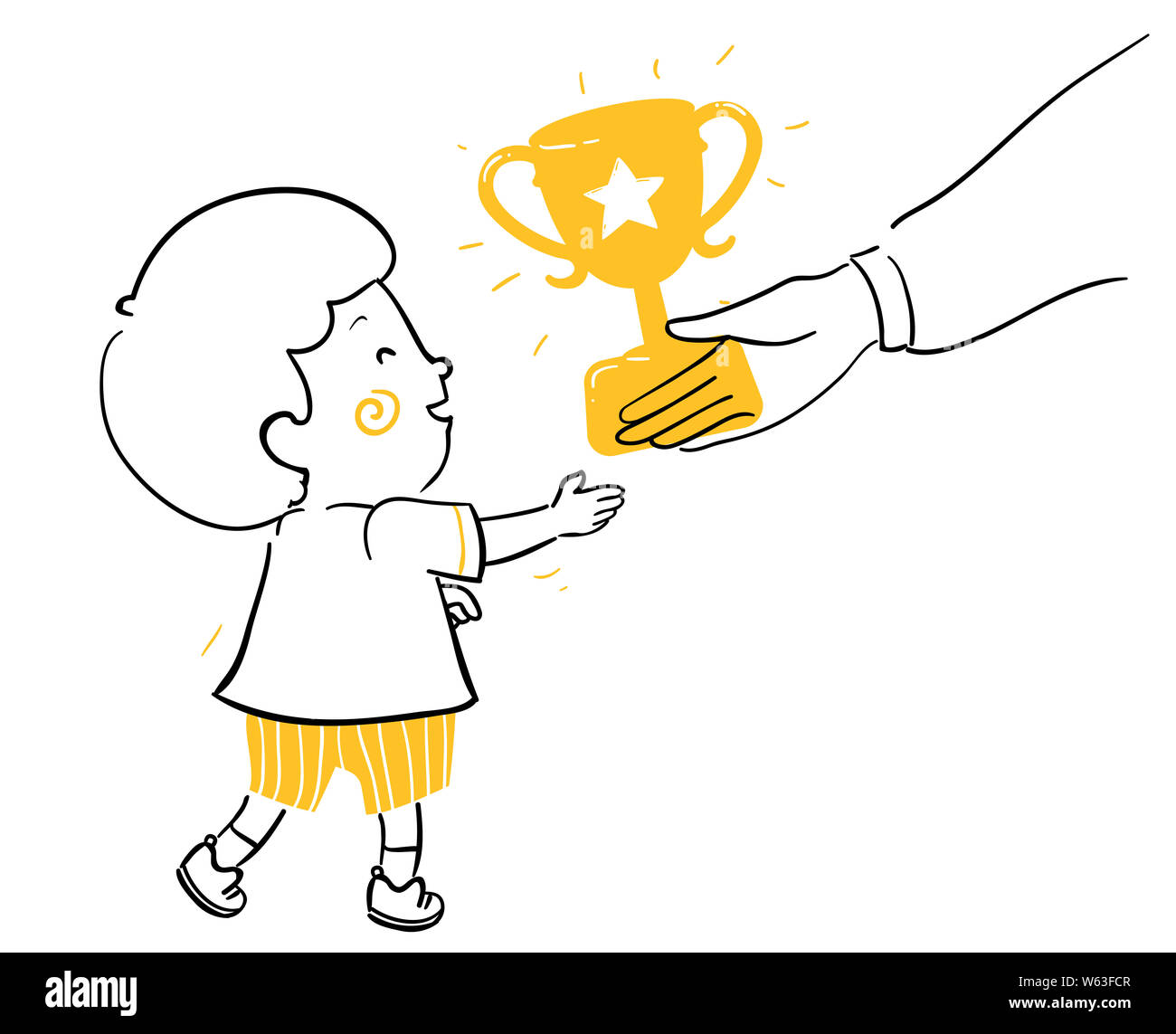 Illustration of a Kid Boy Doodle Receiving Gold Trophy from a Hand ...