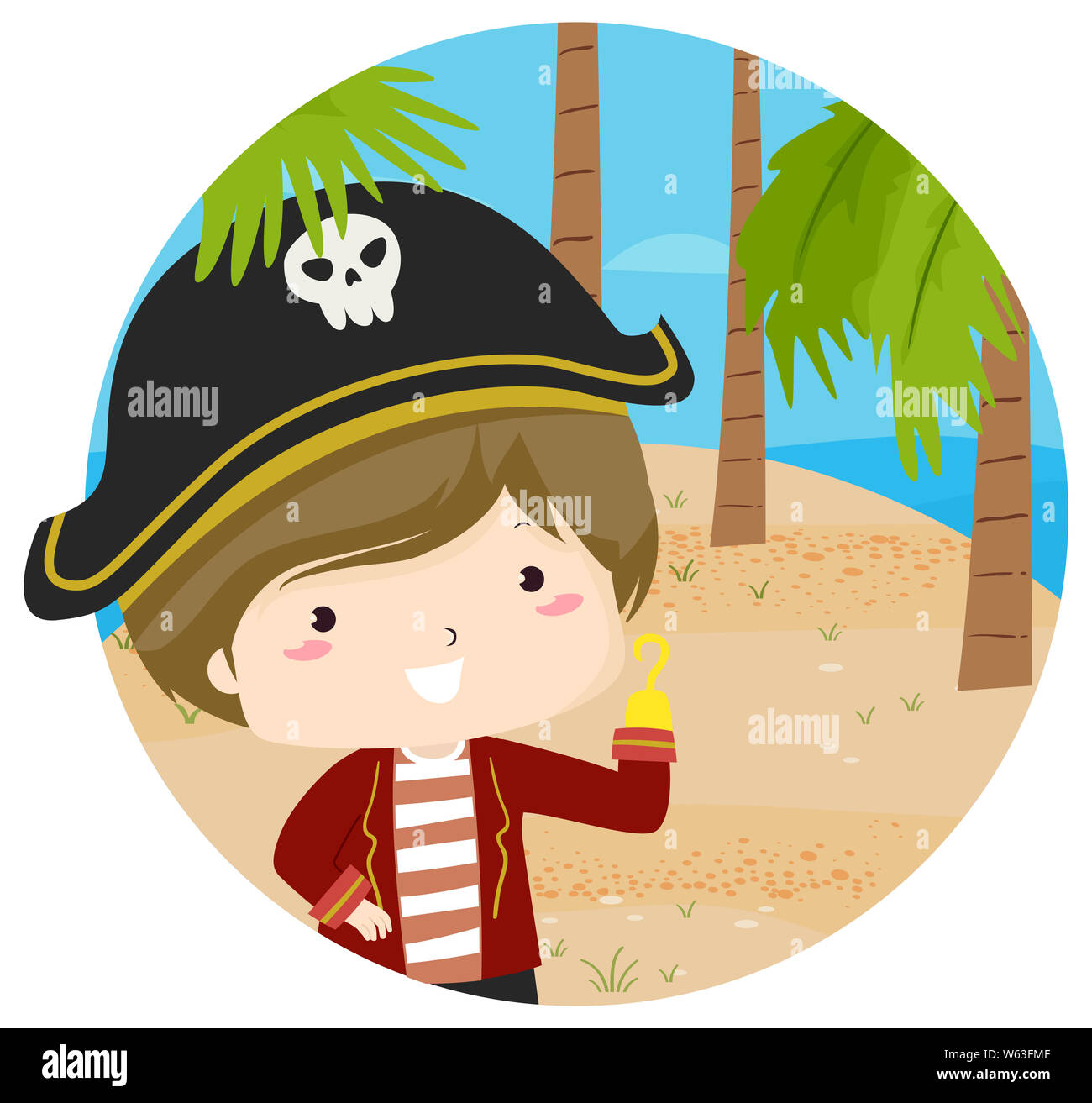 Illustration of a Kid Boy Pirate with a Hand Hook with Tropical Island ...