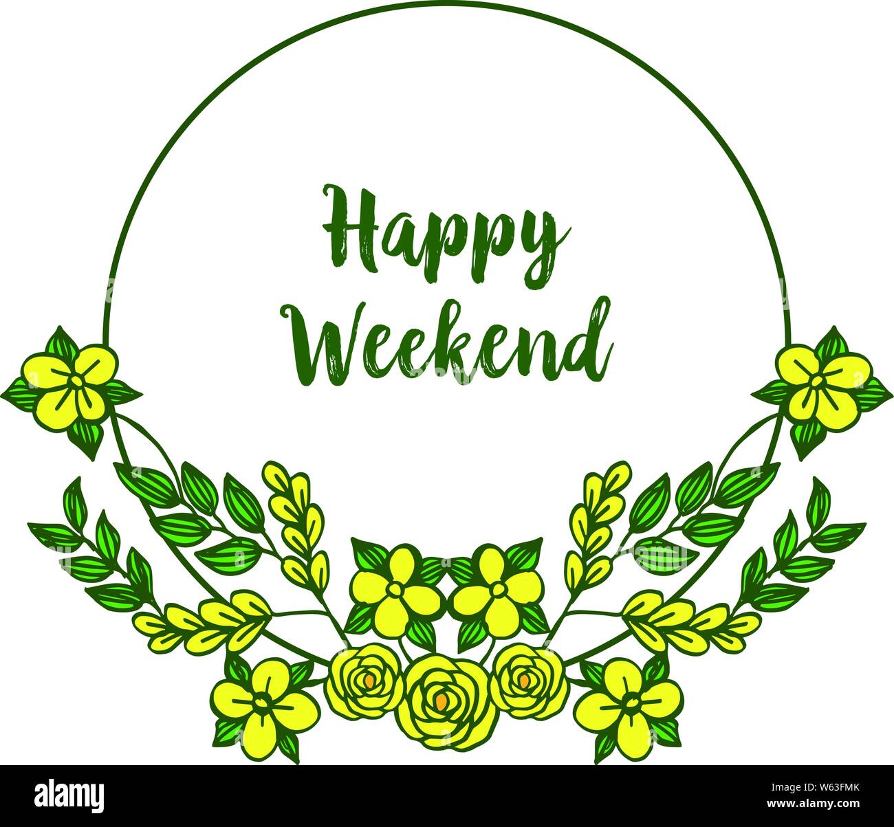 Abstract happy weekend with artwork of yellow floral frame. Vector ...