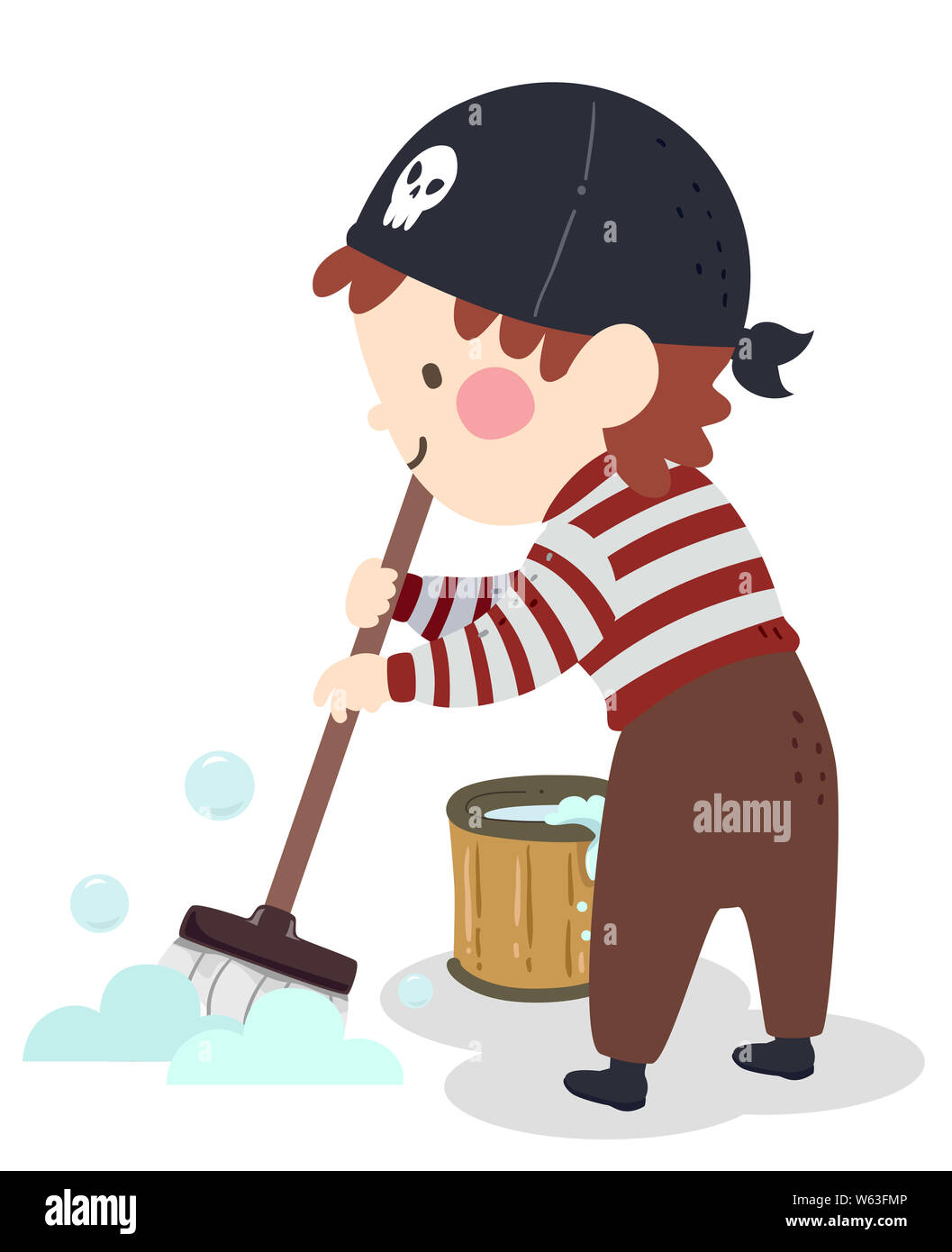 Illustration of a Kid Boy Pirate Mopping and Cleaning the Floor with a ...