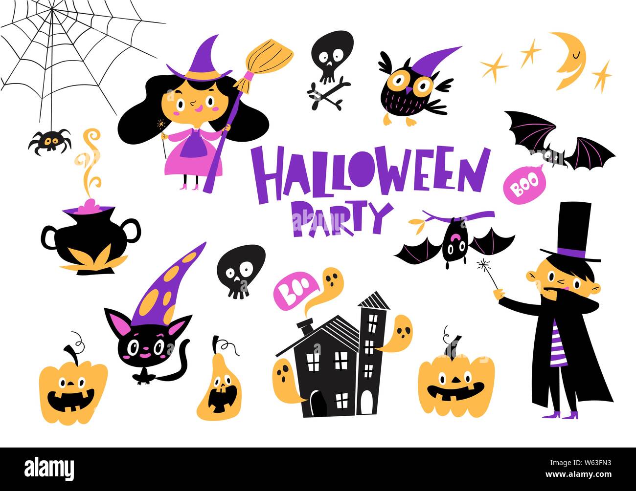 Vector set of cartoon style Halloween design elements Stock Vector ...