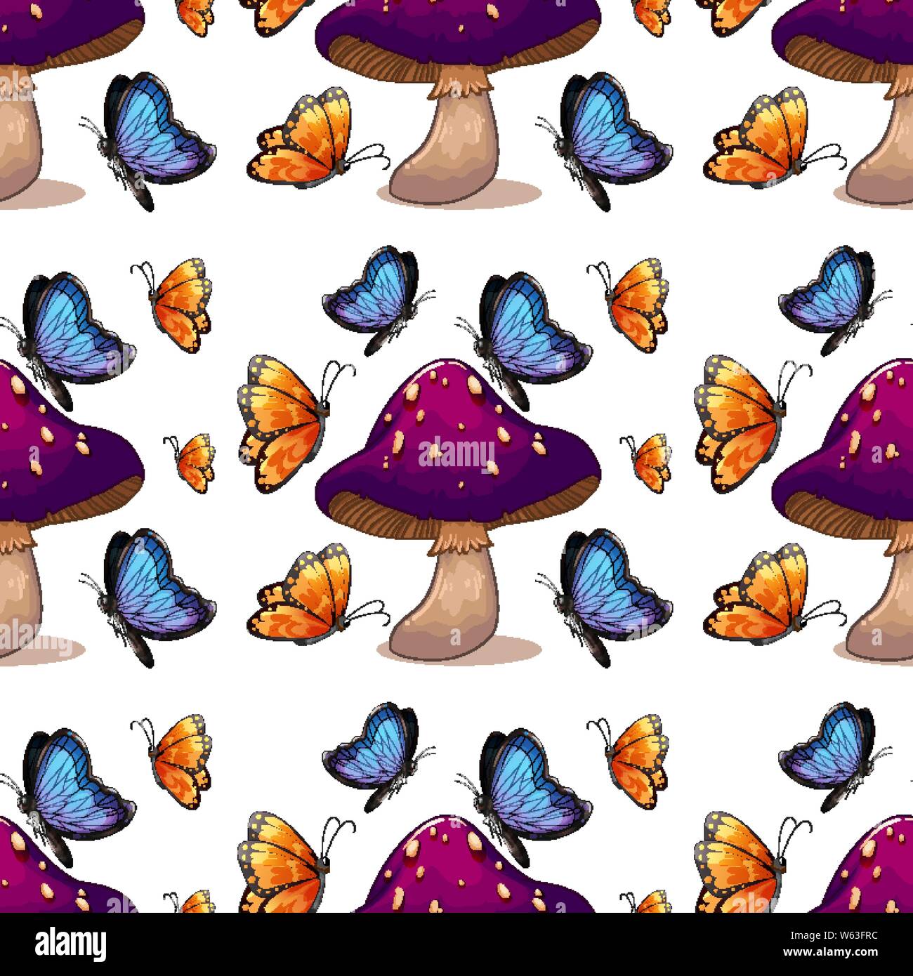Seamless pattern tile cartoon with butterflies and mushroom ...