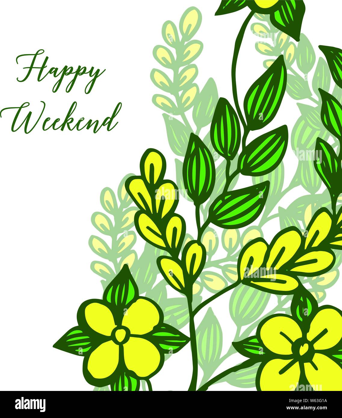 Beauty of yellow flower frame, design of happy weekend. Vector ...