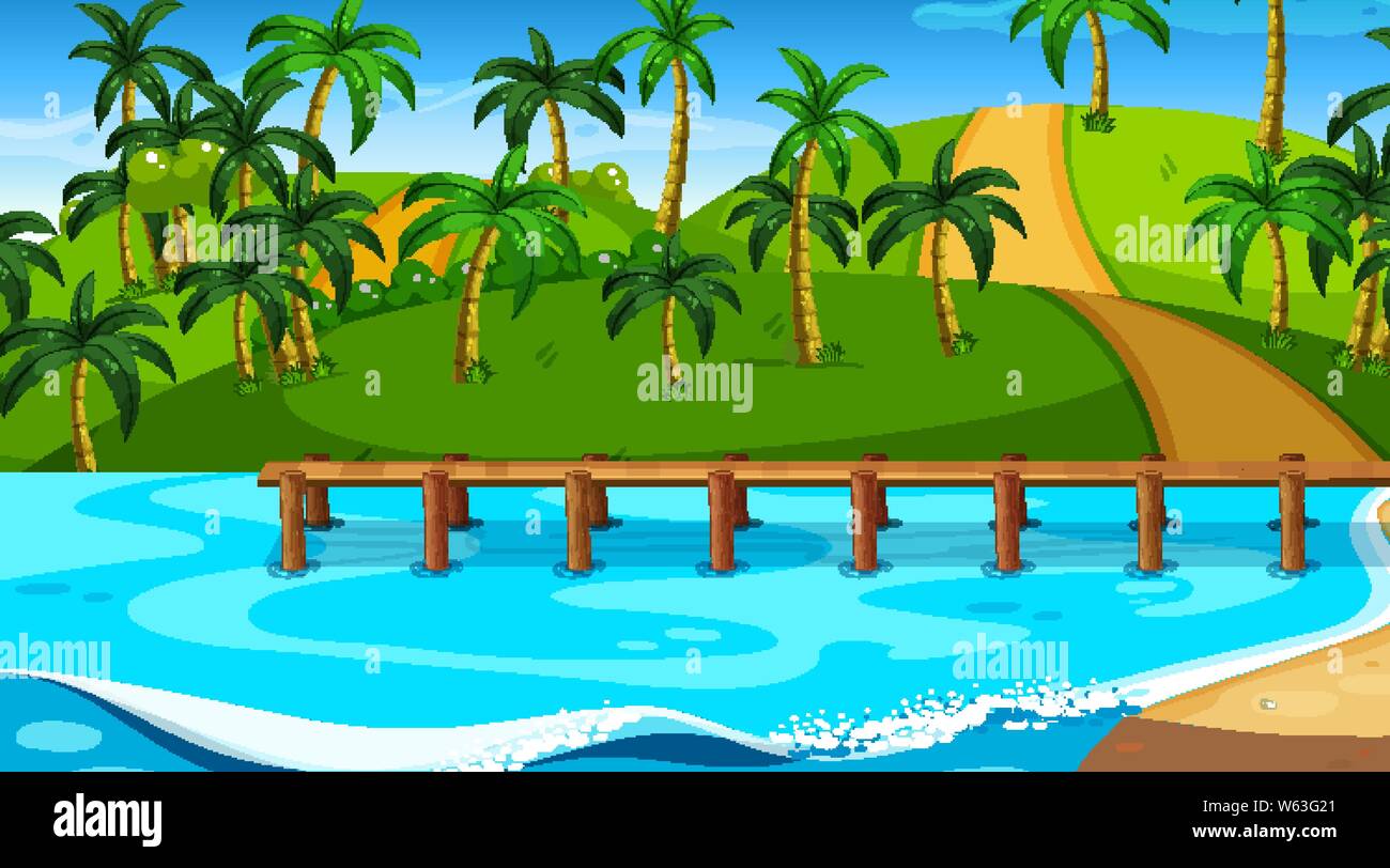 Empty nature beach ocean coastal landscape illustration Stock Vector ...