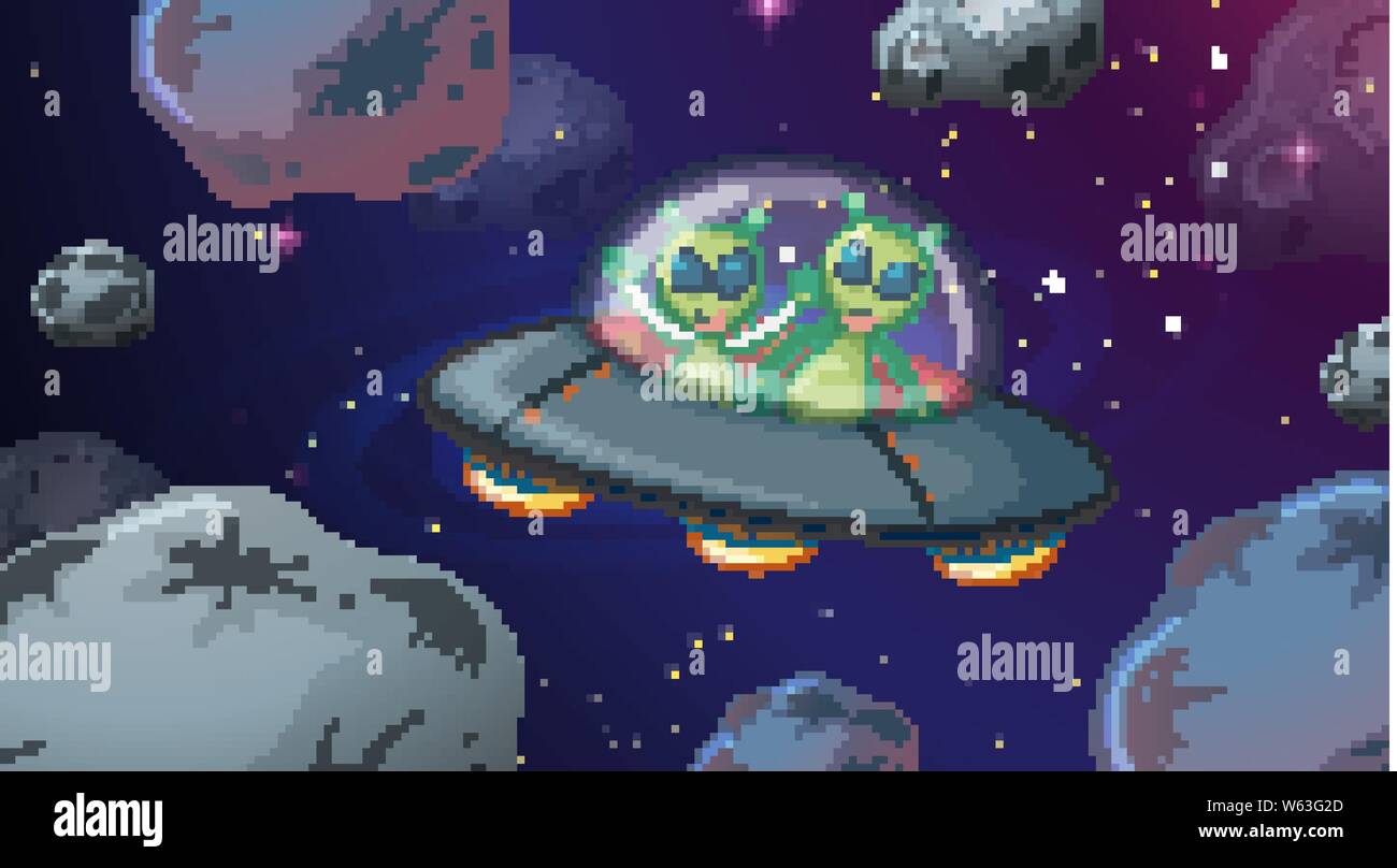 Alien in UFO space scene illustration Stock Vector Image & Art - Alamy