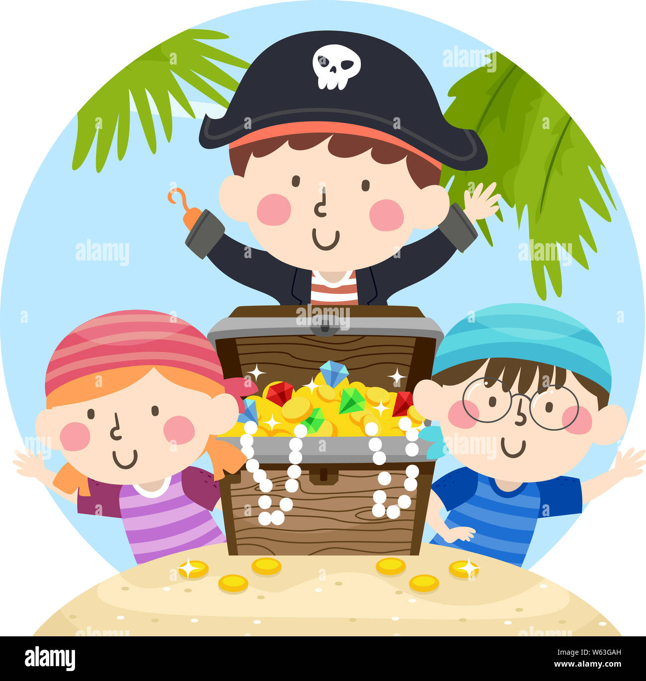 Illustration of Kids Wearing Pirate Costume with an Open Treasure Chest ...