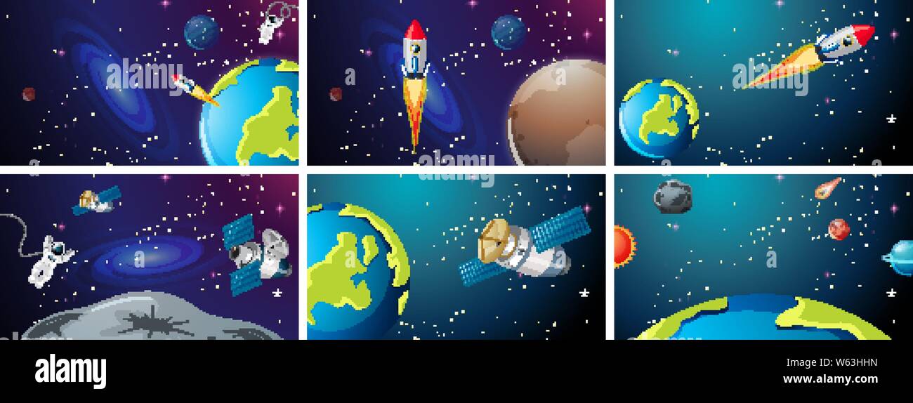 Set of rockets and earth scene illustration Stock Vector Image & Art ...