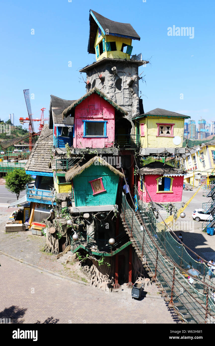 View of a three-storey tree house with nine rooms, dubbed as the city's ...