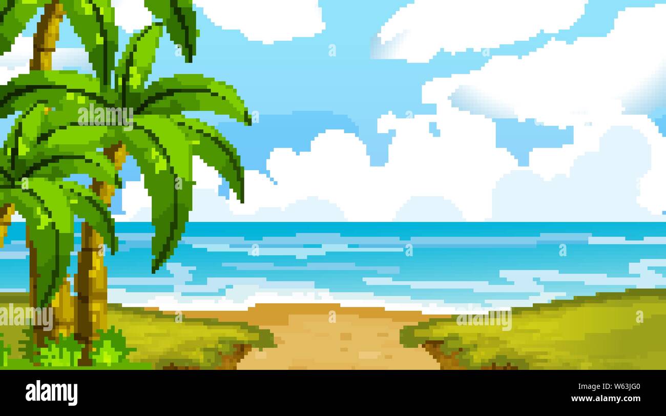 Empty nature beach ocean coastal landscape illustration Stock Vector ...