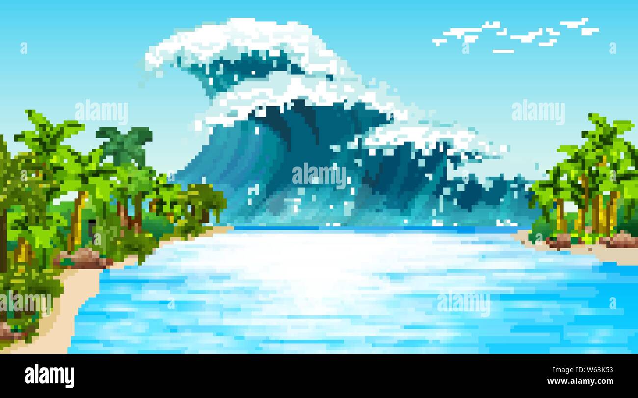 Empty nature beach ocean coastal landscape illustration Stock Vector ...