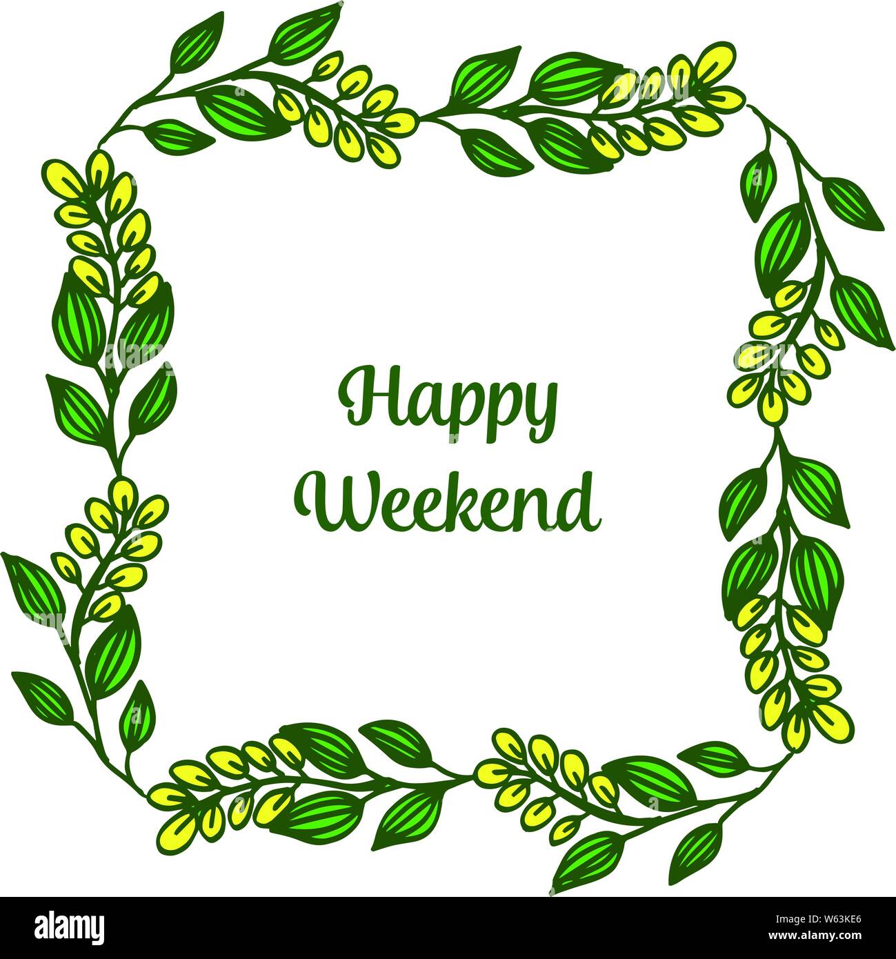 Elegant leaf floral frame, decor of card happy weekend, space for your ...
