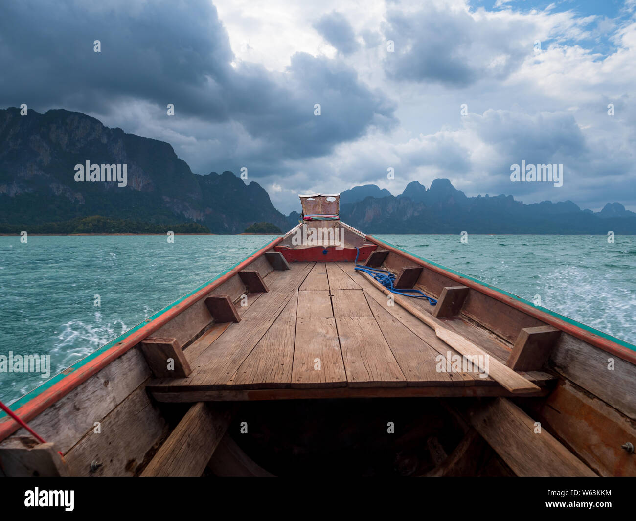 Scenic landscape of boat view in the big river and reservoir dam with ...