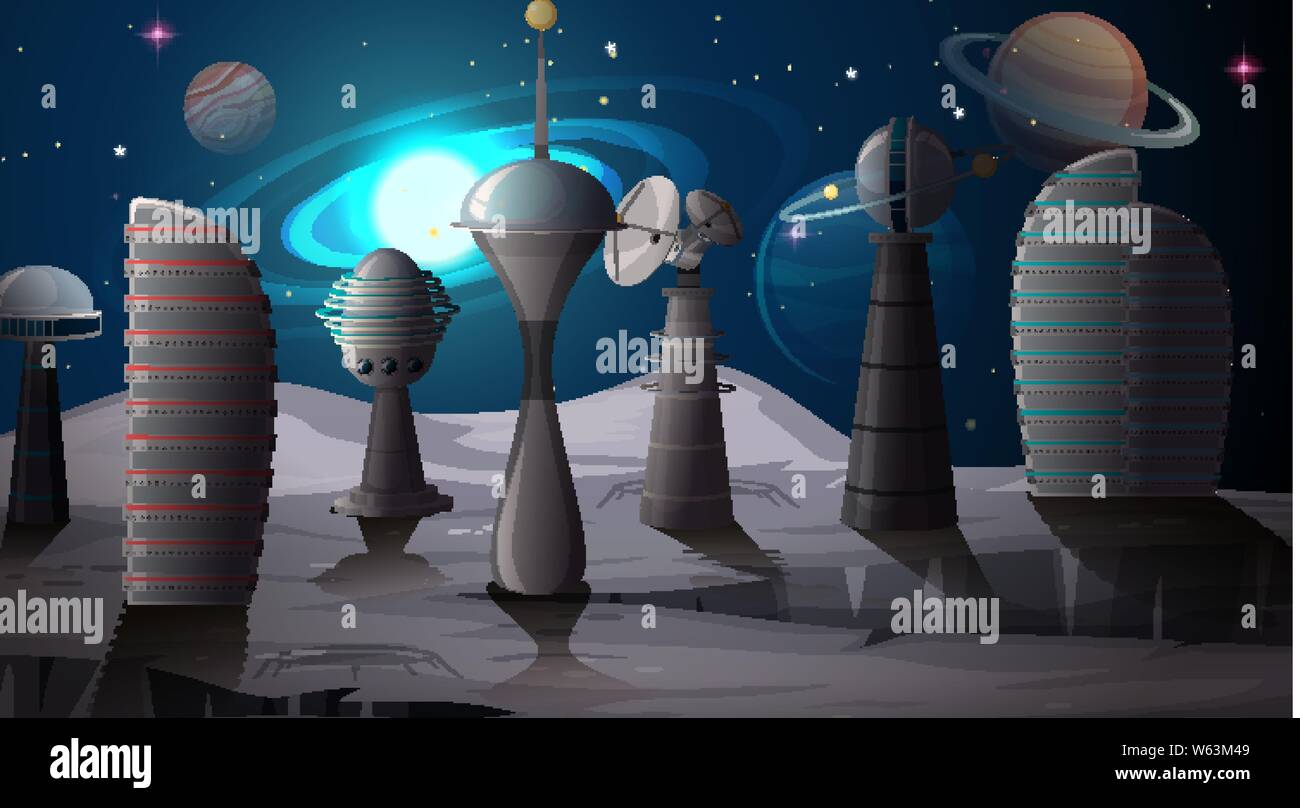 City in space scene illustration Stock Vector Image & Art - Alamy