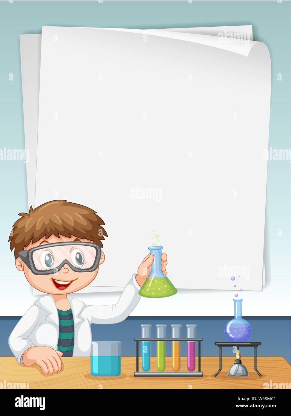 Young science boy with paper copyspace illustration Stock Vector Image ...