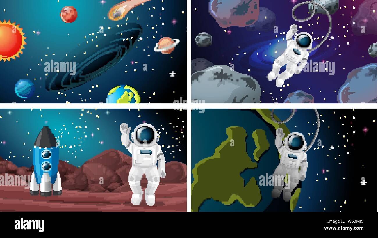 Set of different space scenes illustration Stock Vector Image & Art - Alamy