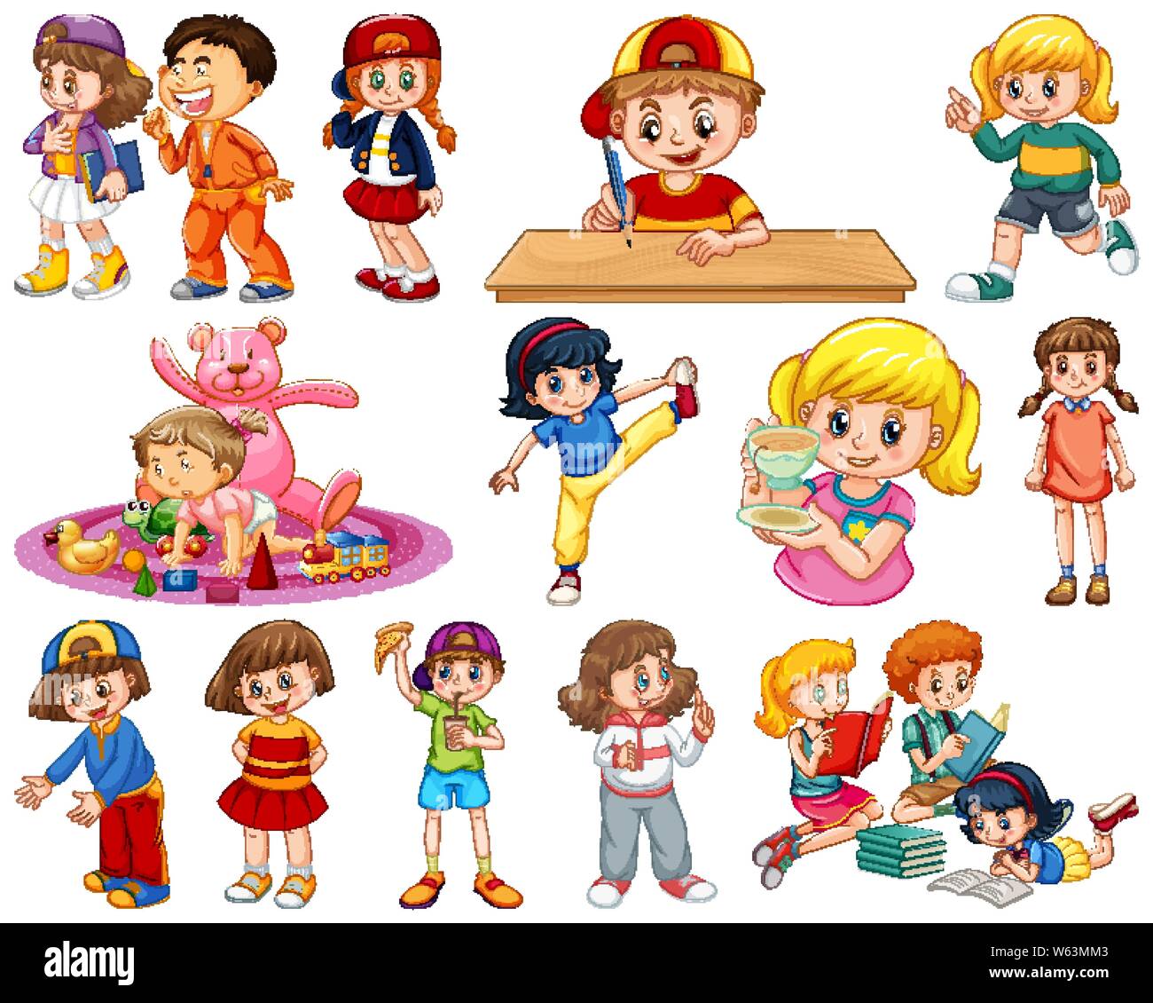 Kids in large group acting our varoous roles illustration Stock Vector ...