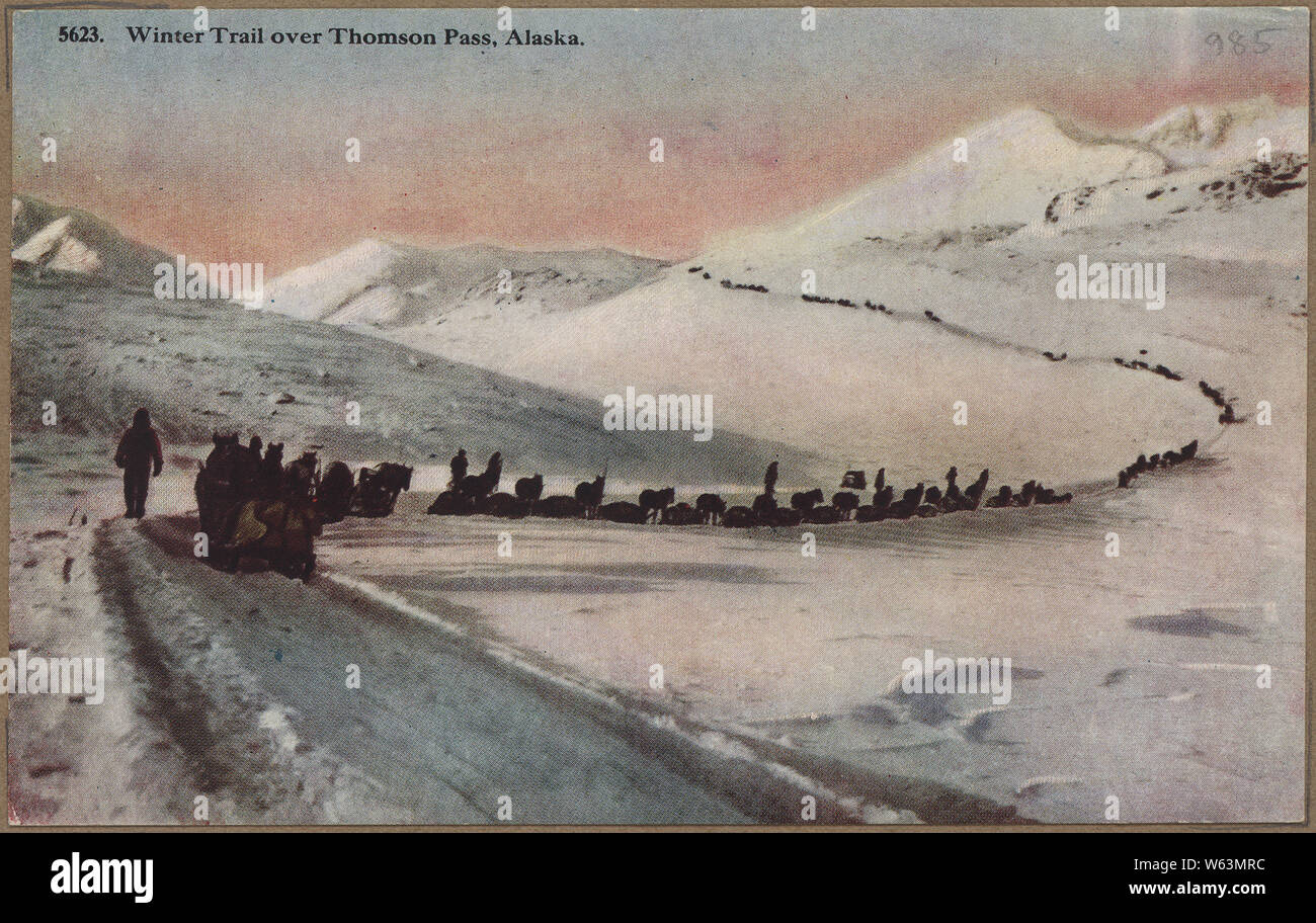 Color post card. Winter Trail over Thompson Pass, Alaska. Dog Sled ...